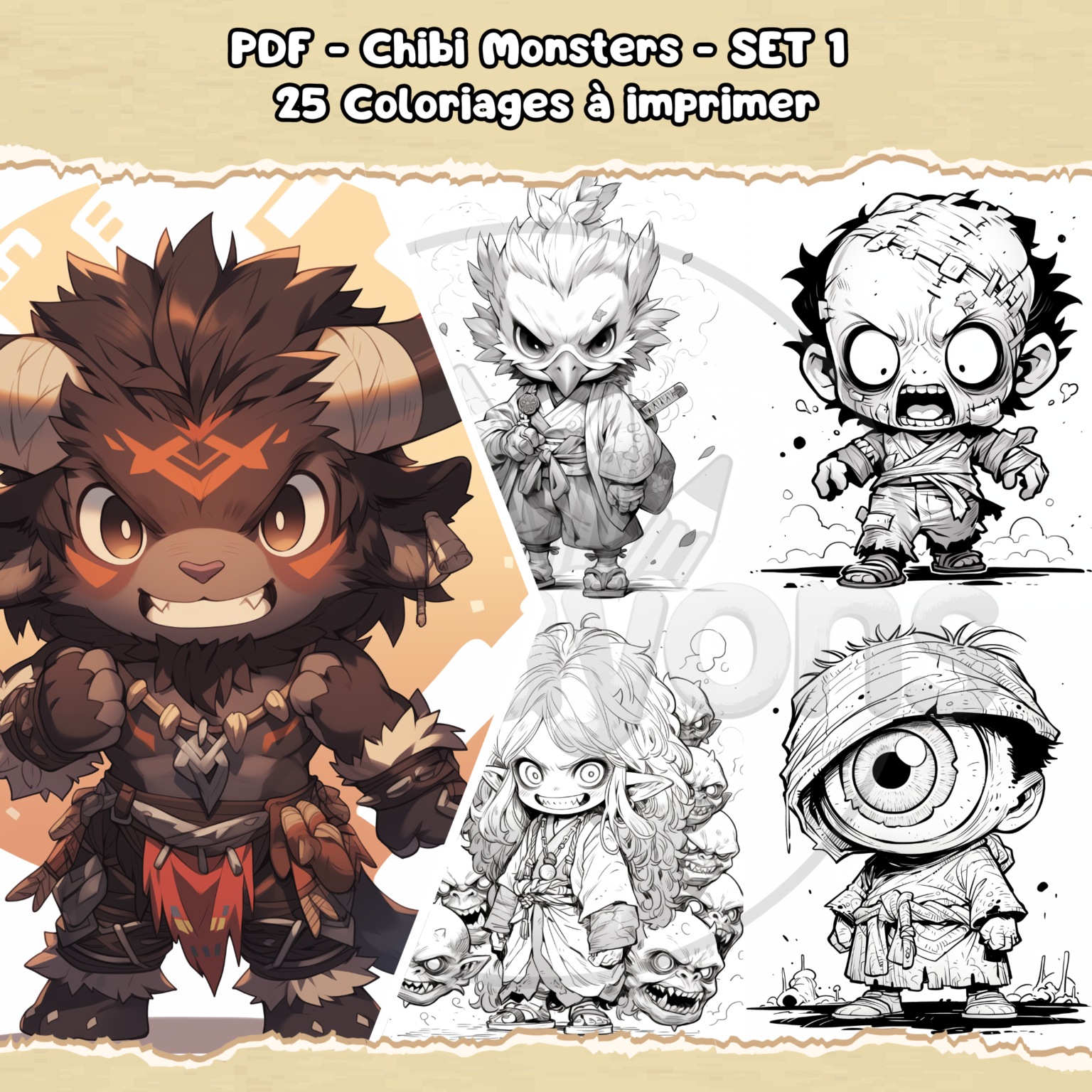 PDF à imprimer - Chibi Monsters - SET 1 - AICrayons